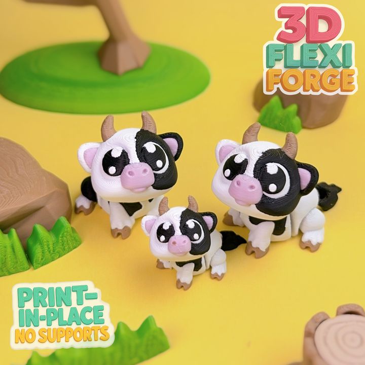 3D Printable Flexi Cute Cow Print-in-place by 3D FLEXI FORGE